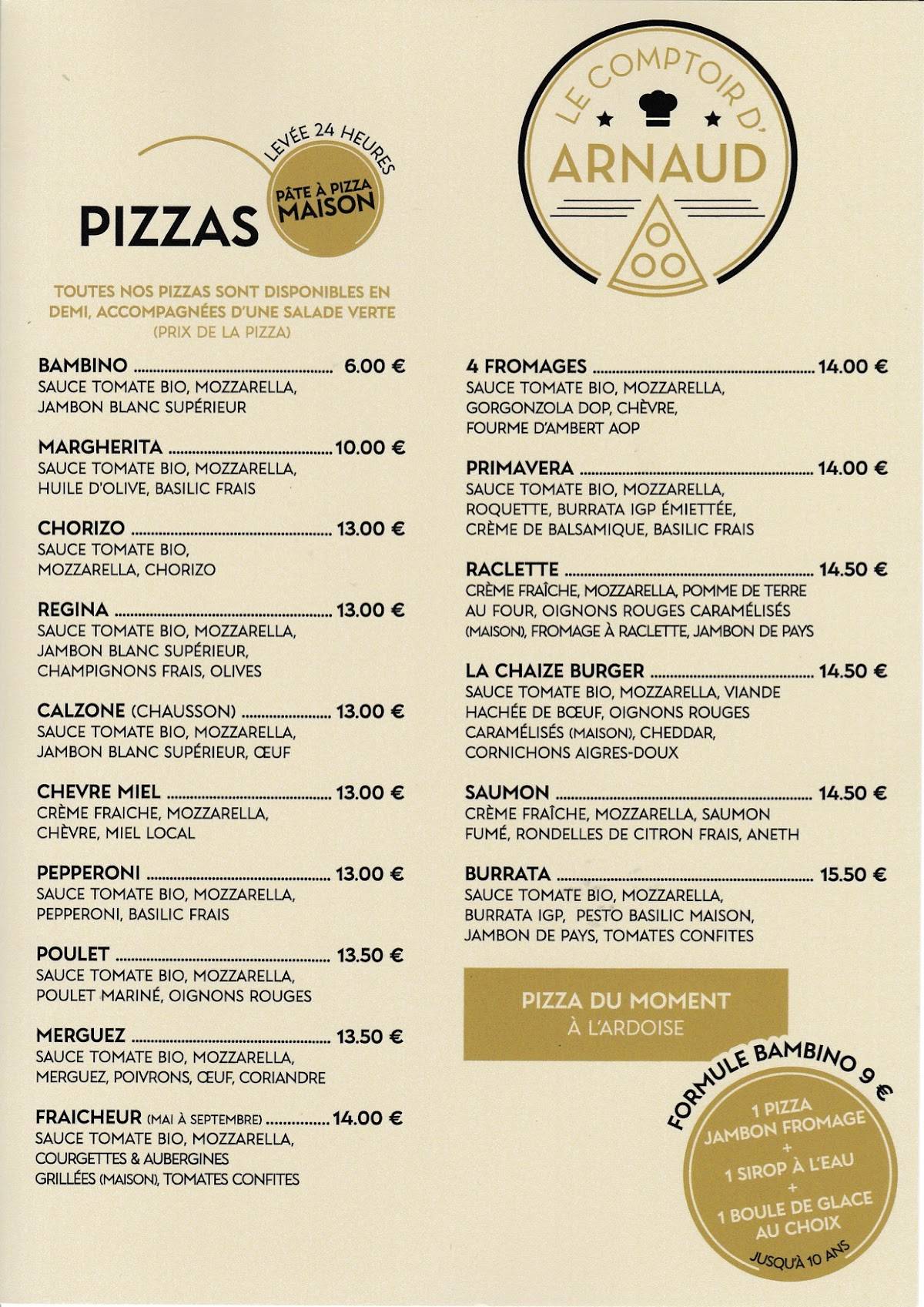 Menu au Le comptoir d'Arnaud restaurant, La Chaize-Giraud