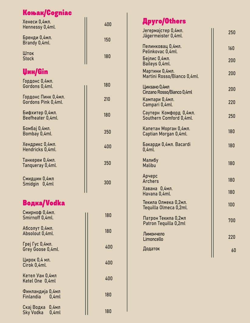 Menu at Leaf Cafe, Skopje