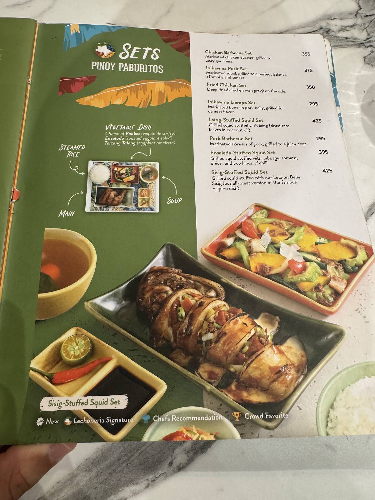 Menu at Lechoneria restaurant, Pasay