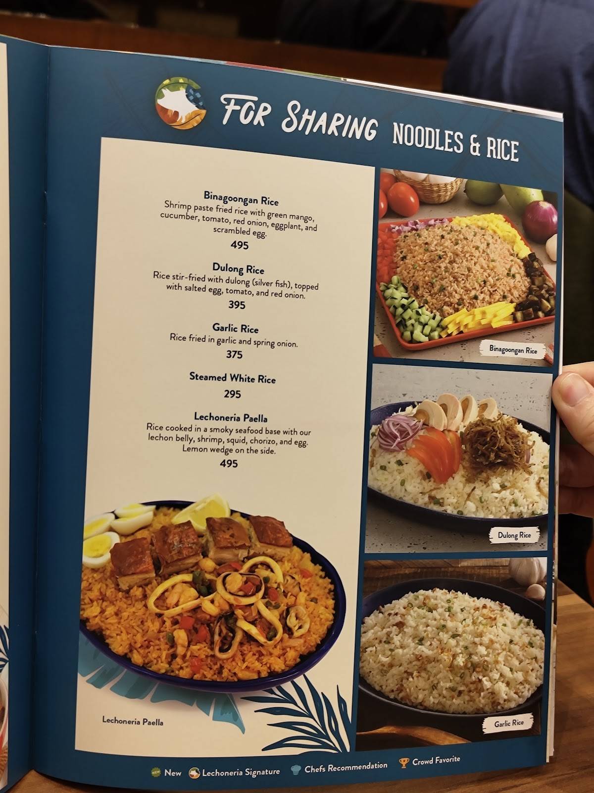 Menu at Lechoneria restaurant, Pasay