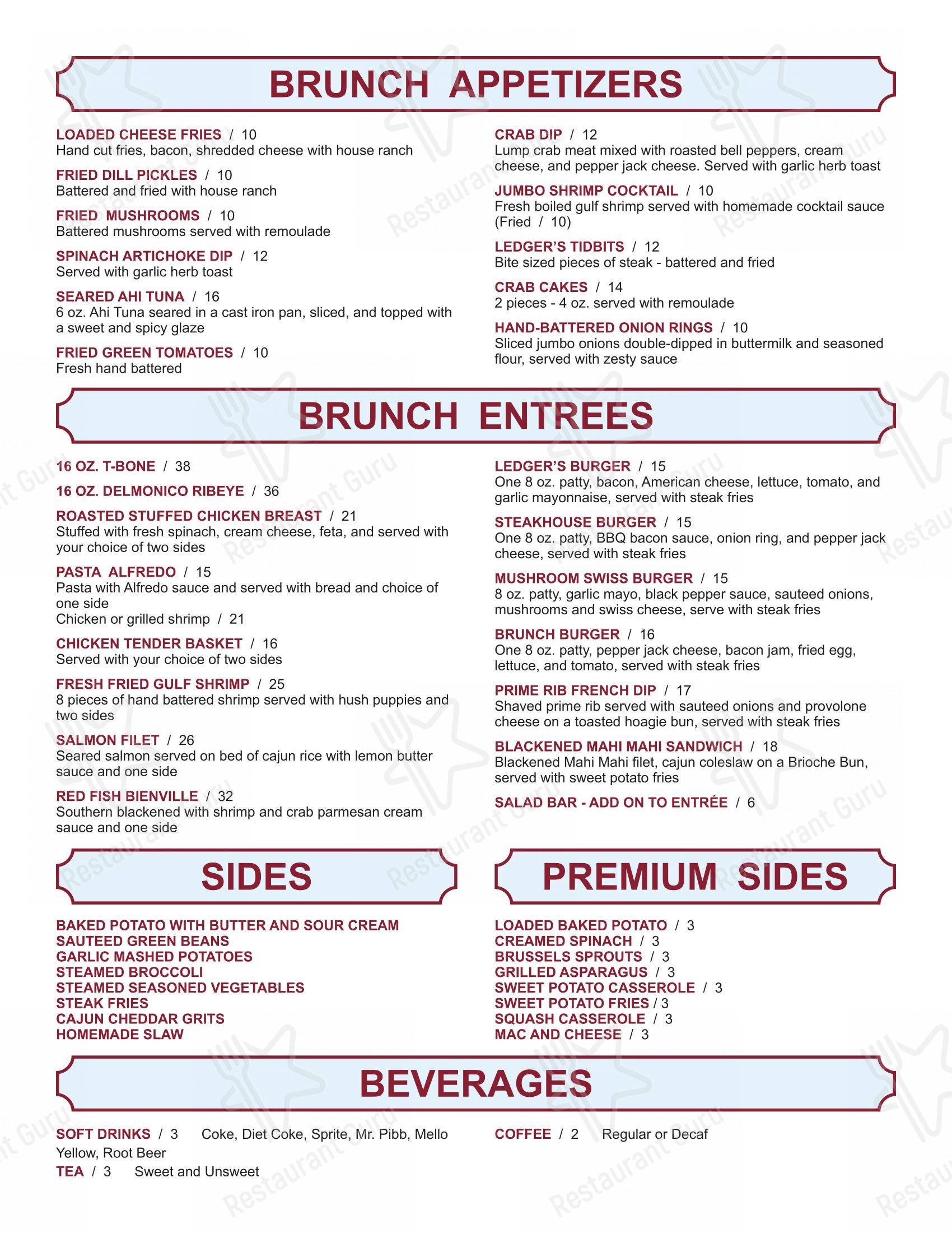 Menu at Ledger's Steakhouse and Grille, Cullman