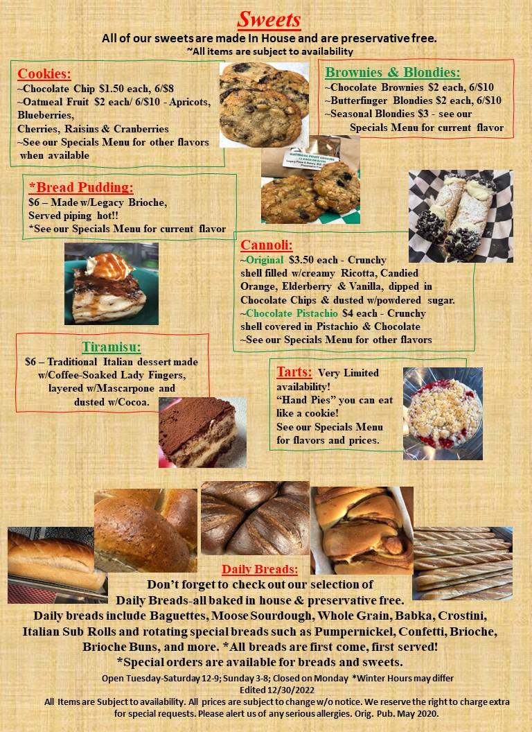 Menu at Legacy Pizza & Bakery, New Albany