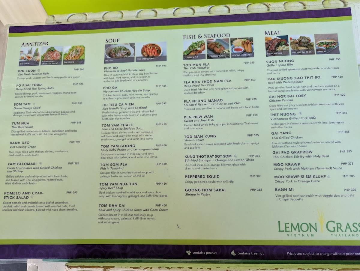 Menu at Lemon Grass restaurant, Cebu City, ayala center cebu