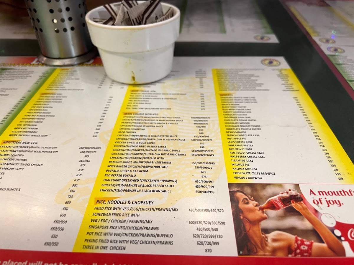 Menu at Leopold Cafe, Mumbai, Police Station