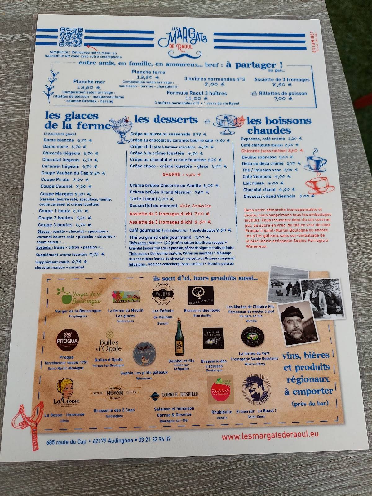 Menu au Les Margats de Raoul restaurant, Audinghen