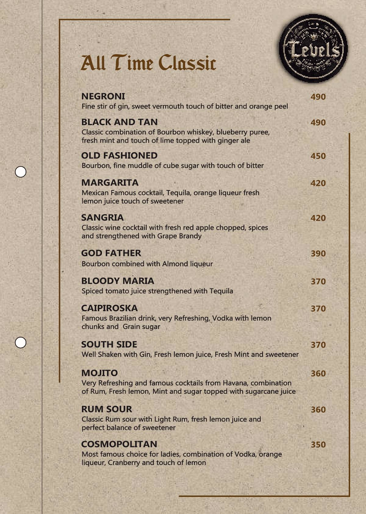 Menu at Levels Pub & Kitchen, Bengaluru