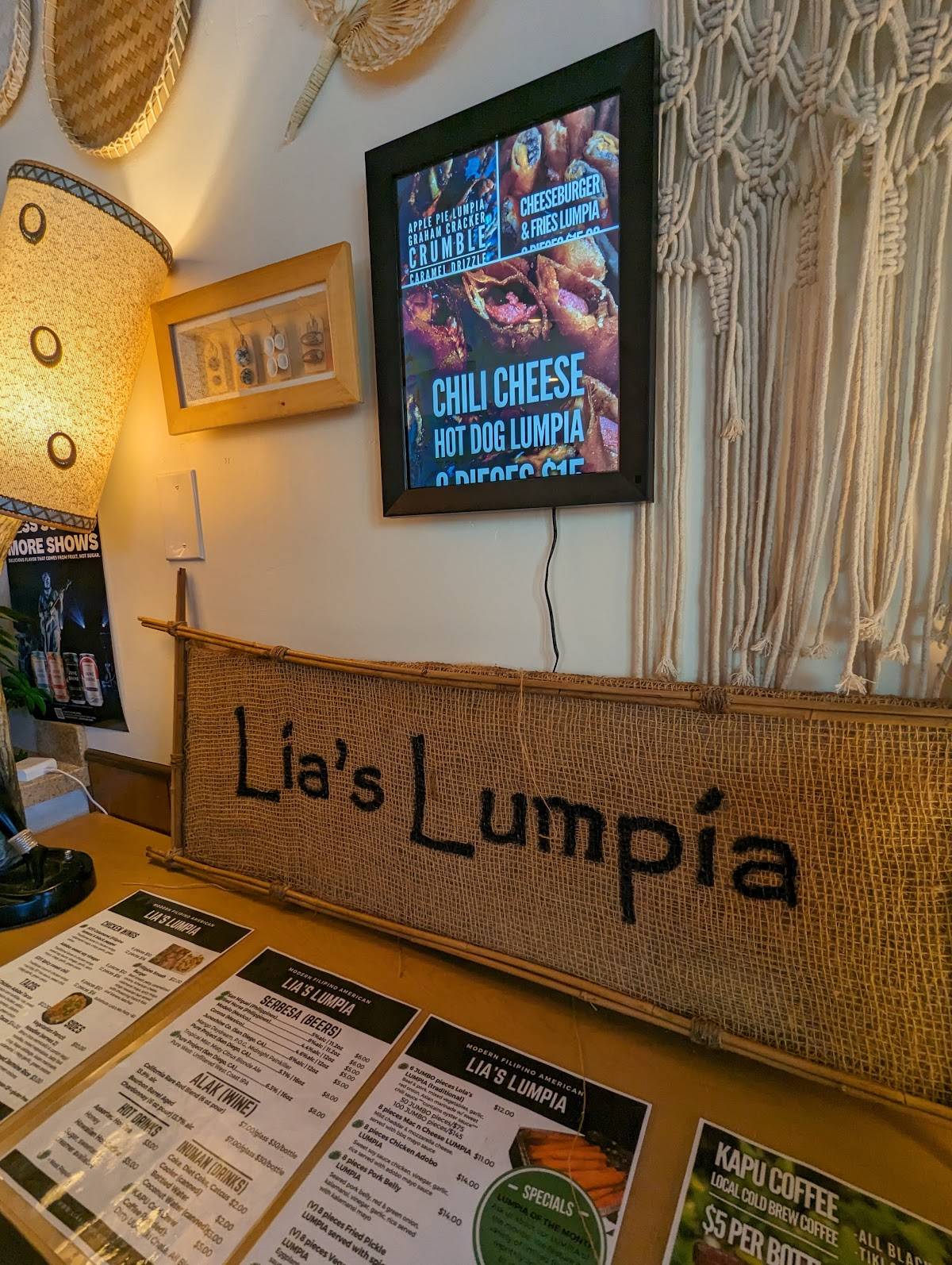 Menu at Lia’s Lumpia restaurant, San Diego, Logan Ave