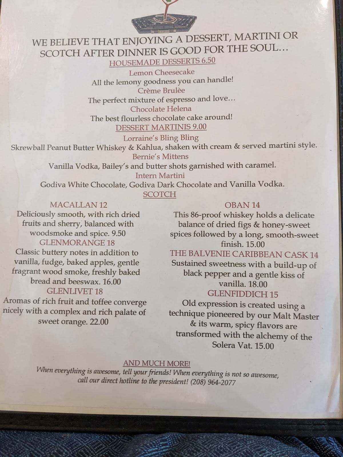 Menu at Pentagon Bistro & Martini Bar, Liberty Lake