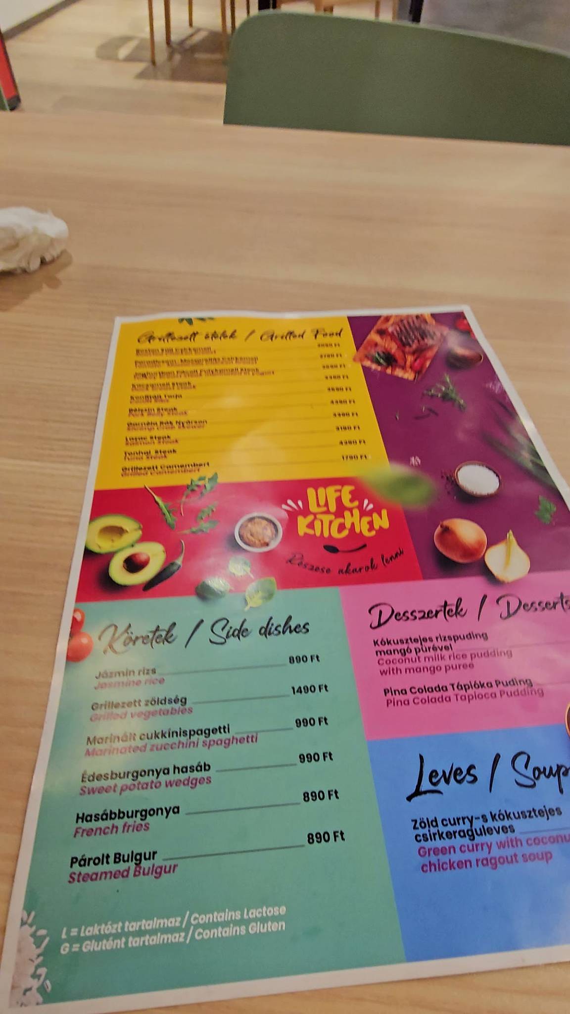 Menu at Life Kitchen Magyarország restaurant, Budapest