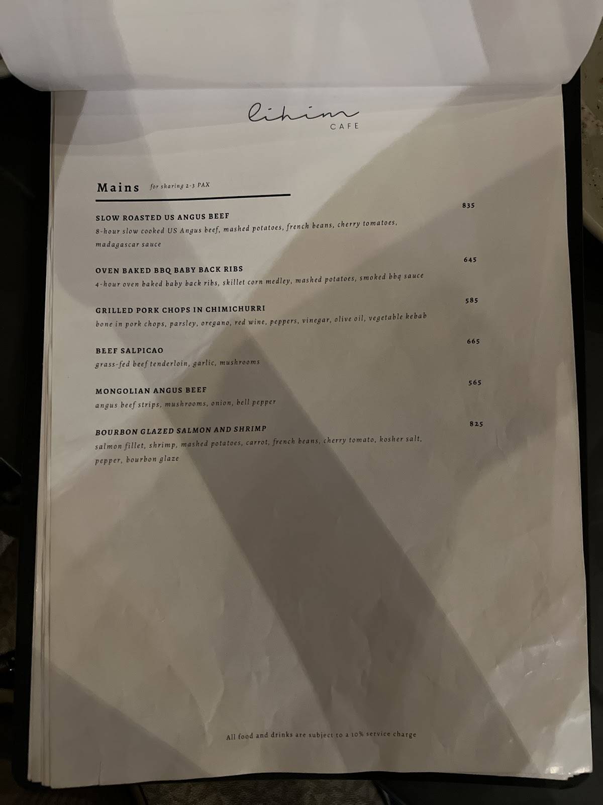 Menu at Lihim Cafe, Santo Tomas