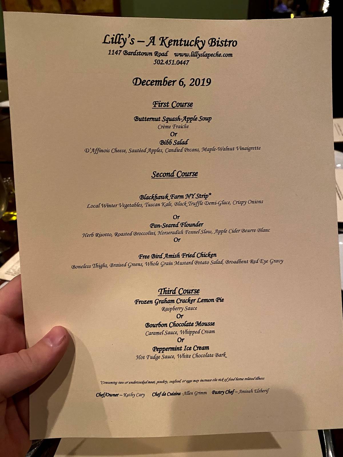 Menu at Lilly's pub & bar, Louisville