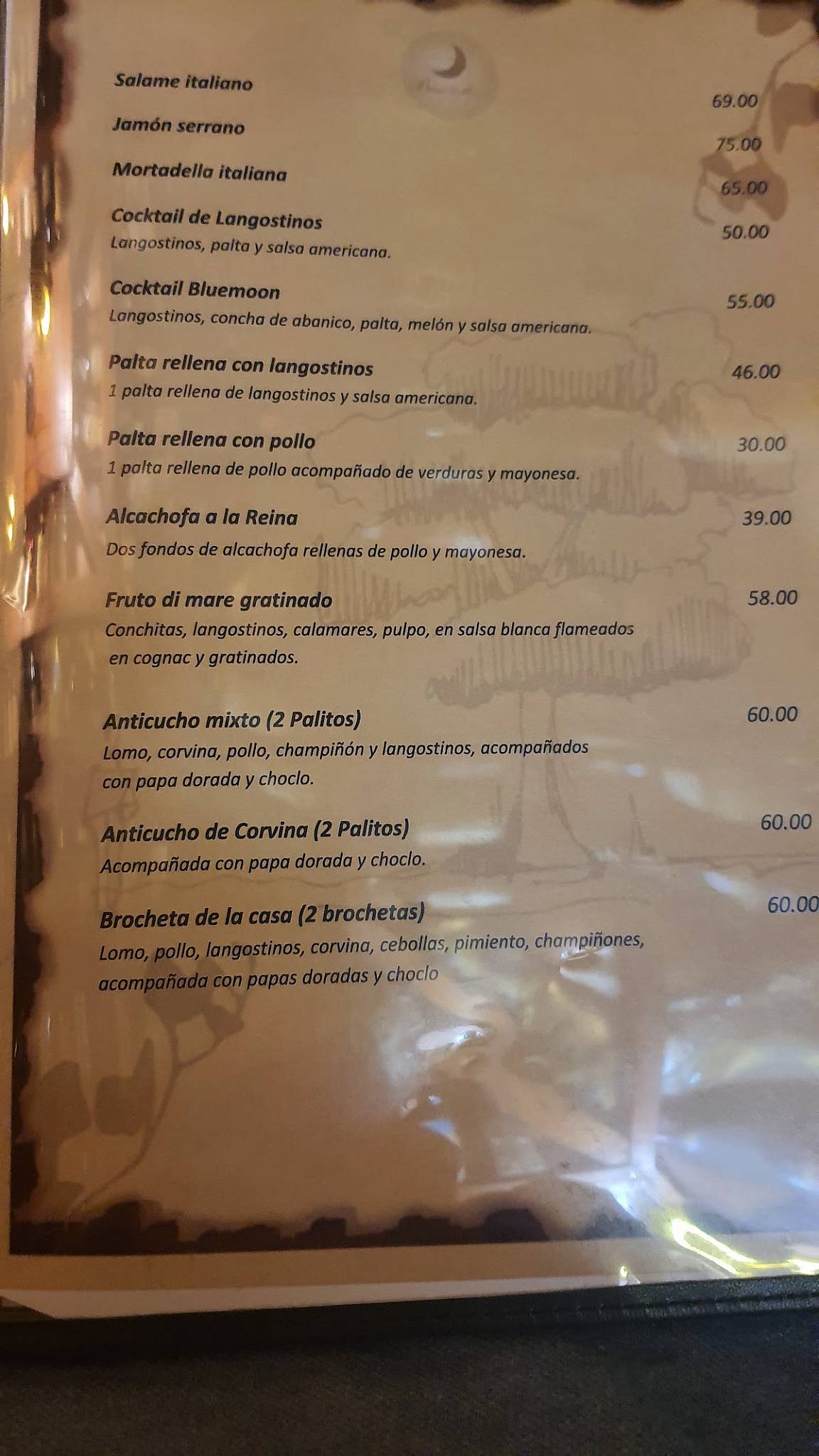Carta del restaurante Blue Moon, Lince, Jirón Brigadier Mateo Pumacahua ...