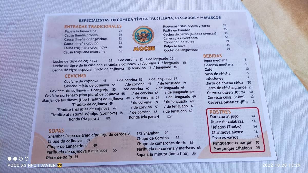 Carta de Restaurante Moche San Borja, San Borja, Av. San Luis 2203