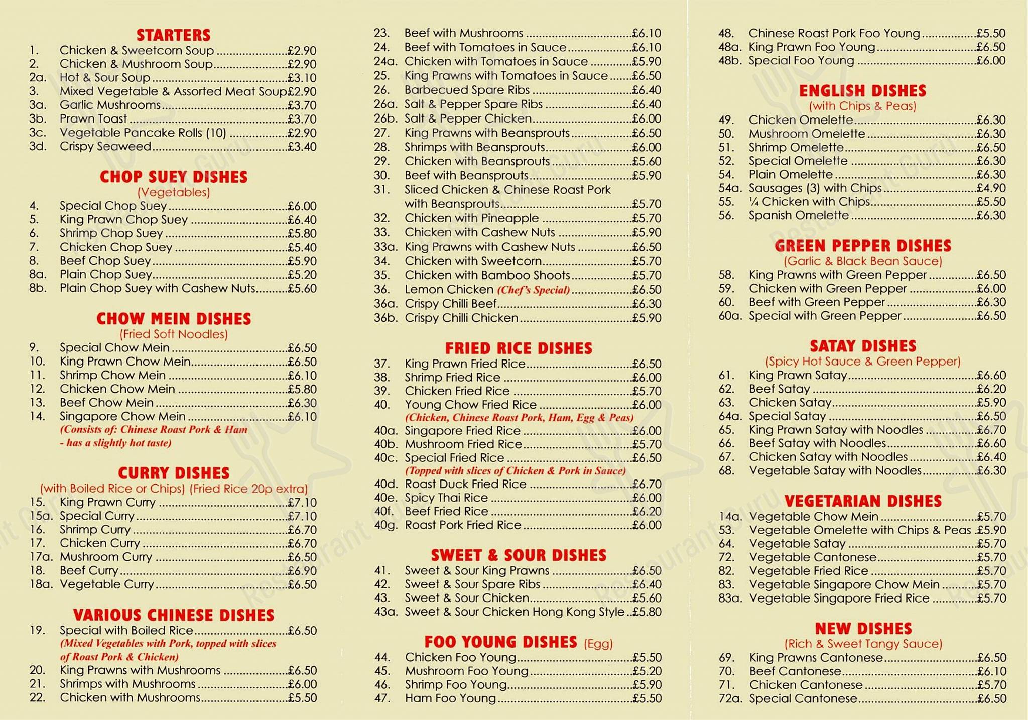 Menu at Ling Ling's fast food, Newton Abbot
