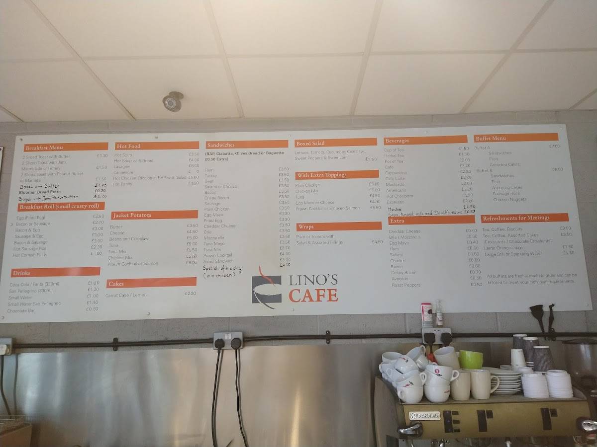 Menu at Lino's Cafe, London, 7 Moonraker Point