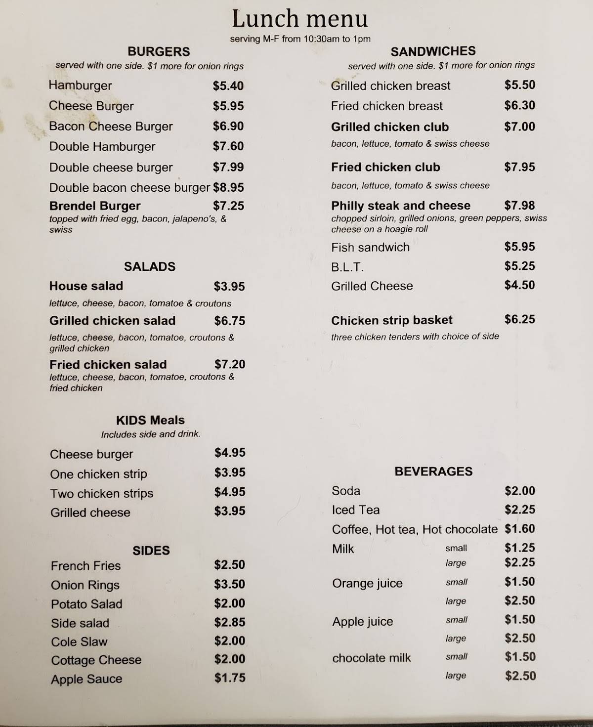 Menu at Lions Cafe, Bellflower