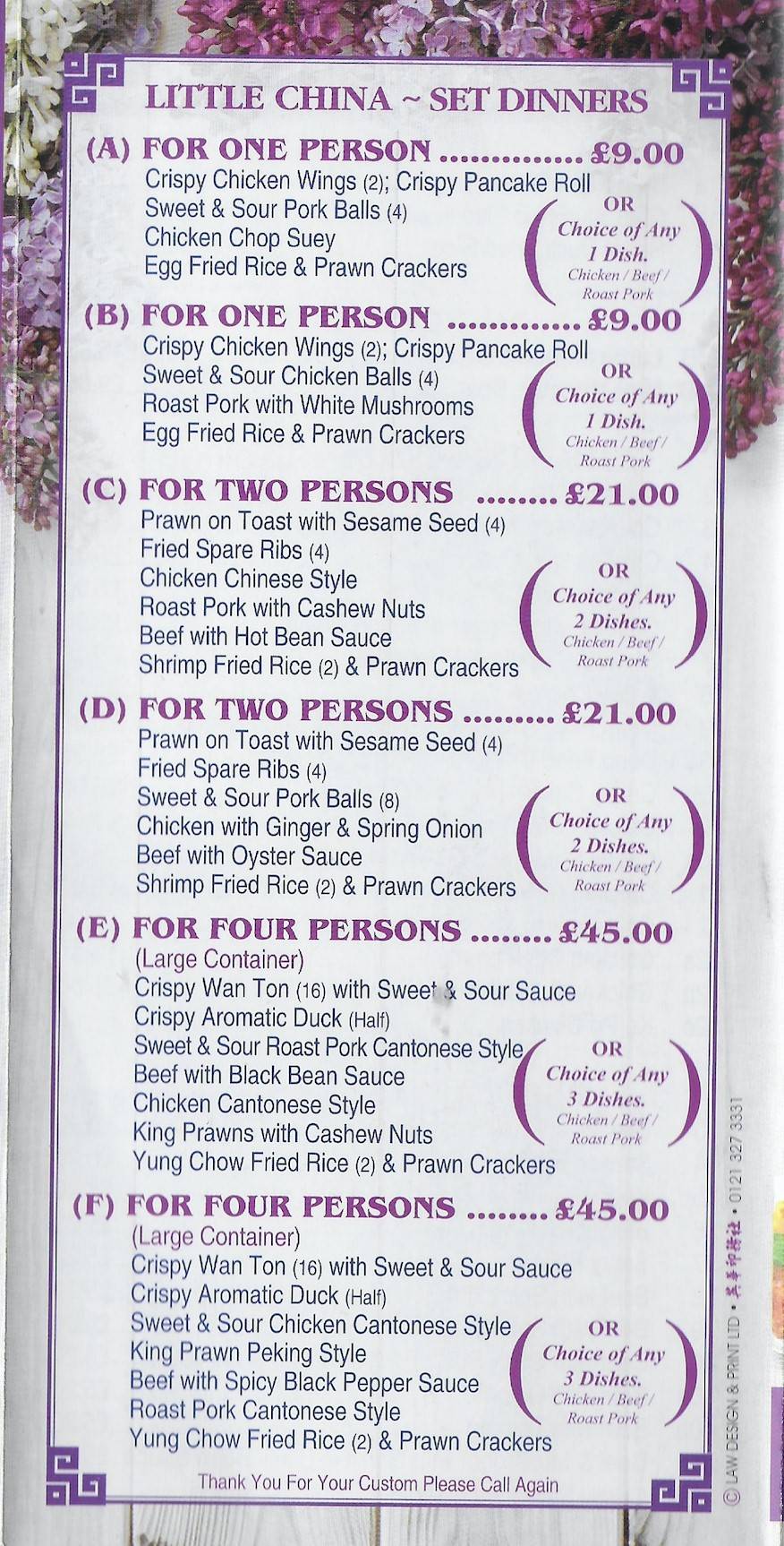Menu at Little China Chinese Take Away fast food, Skegness