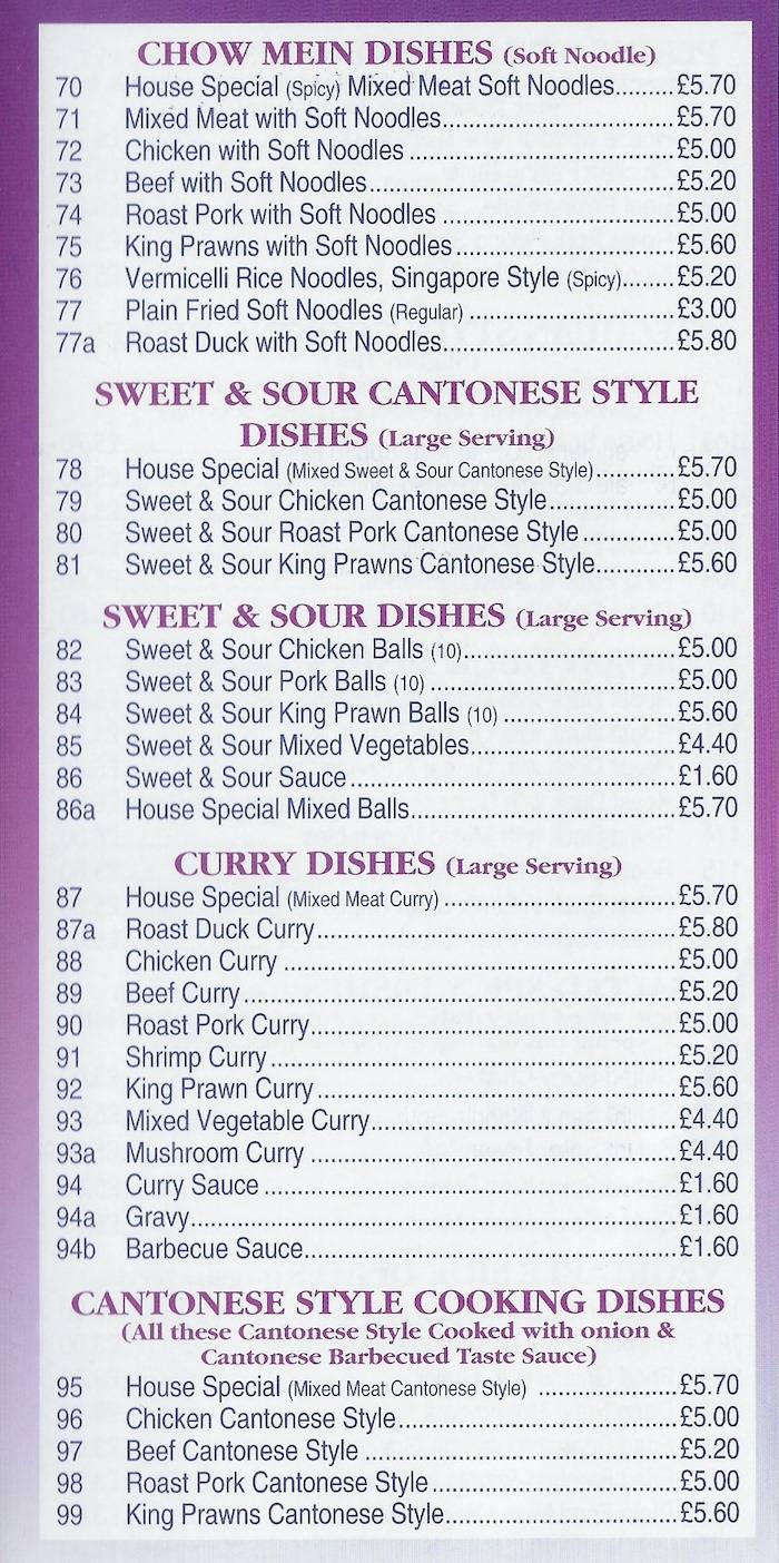 Menu at Little China Chinese Take Away fast food, Skegness
