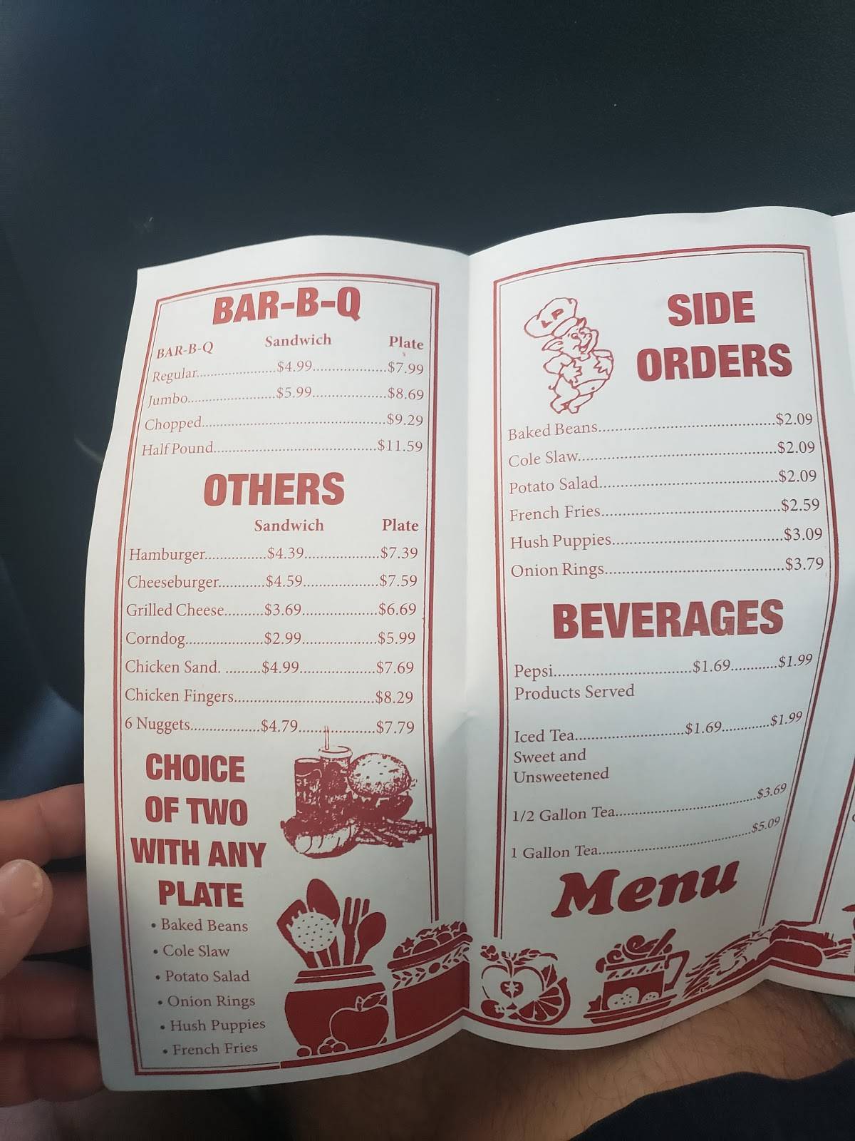 Menu at Little Pigs Bar-B-Q, Myrtle Beach