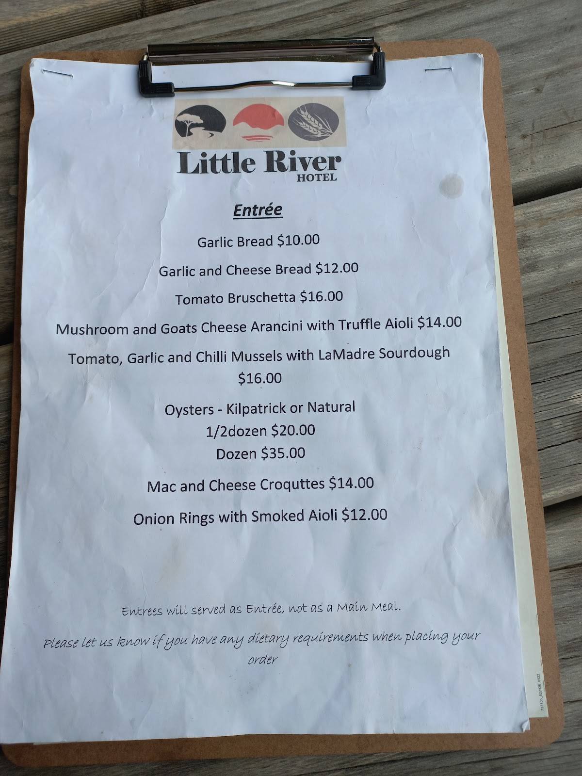 Menu at Little River Hotel Motel pub & bar, Little River