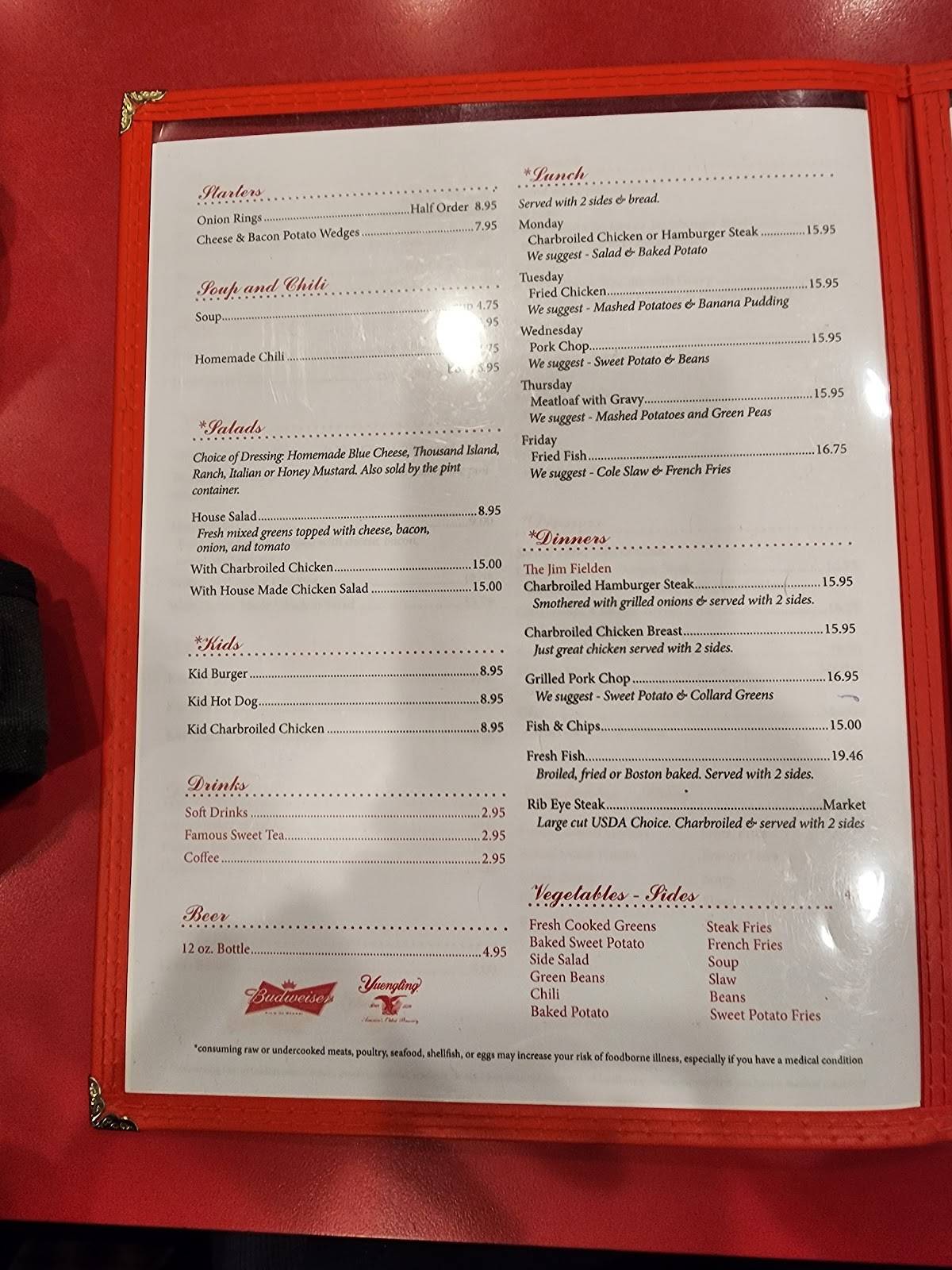 Menu at Litton's restaurant, Knoxville
