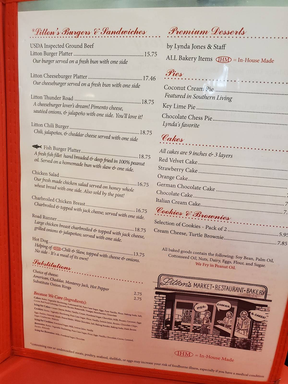 Menu at Litton's restaurant, Knoxville