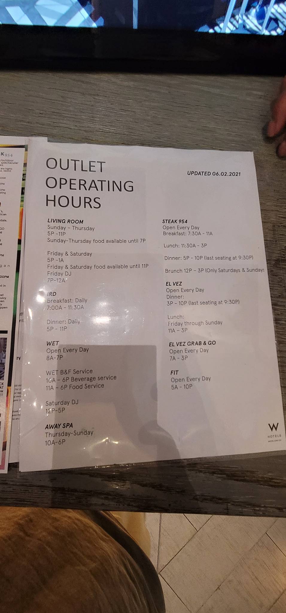 Menu at Living Room At The W Hotel pub & bar, Fort Lauderdale