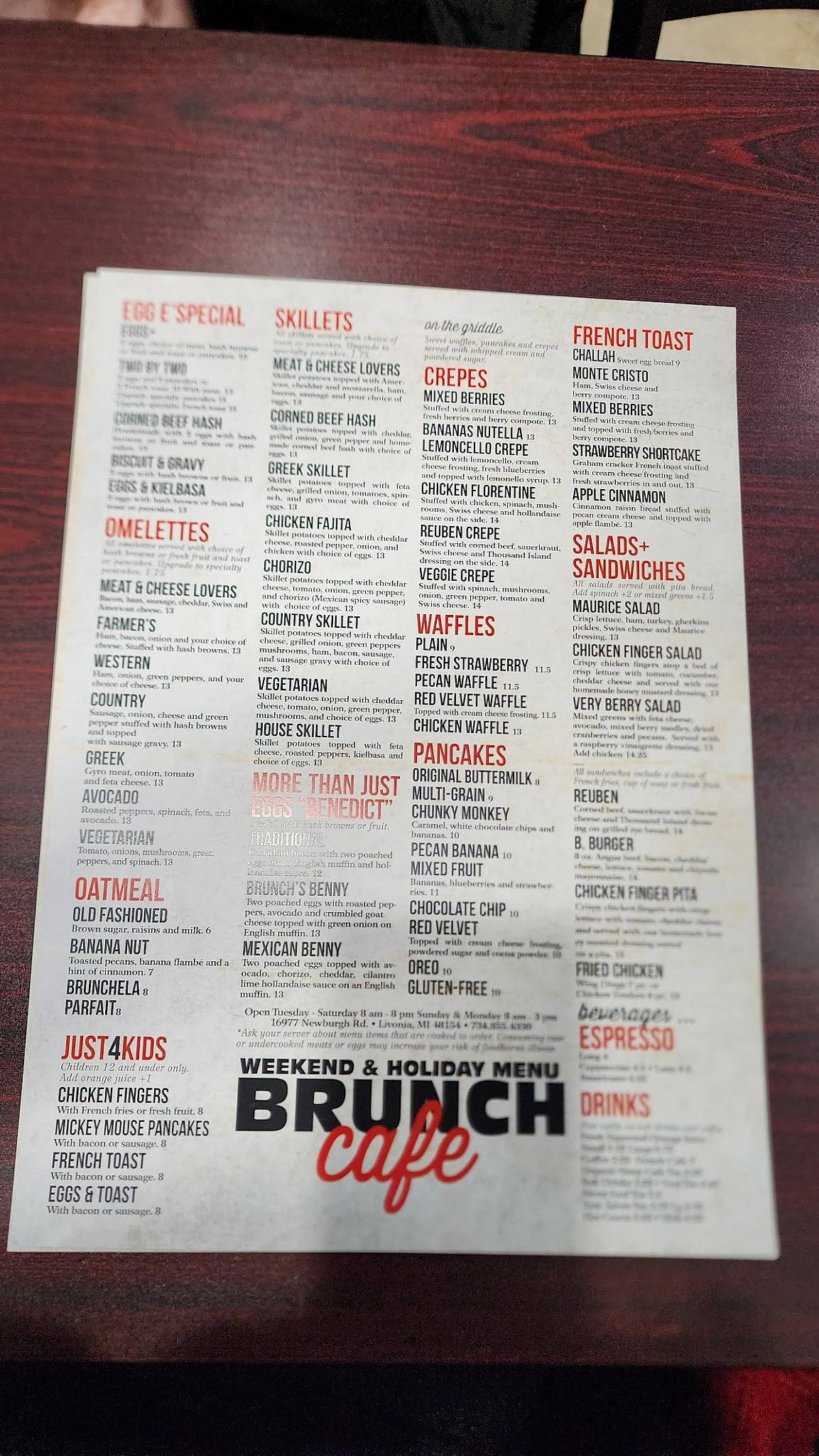 Menu at Brunch Cafe, Livonia