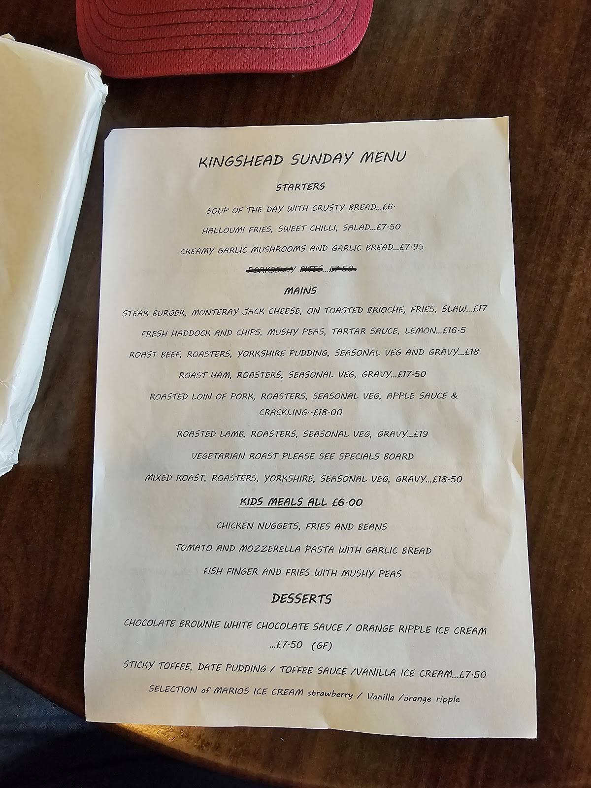 Menu at Kings Head pub & bar, Llandudno
