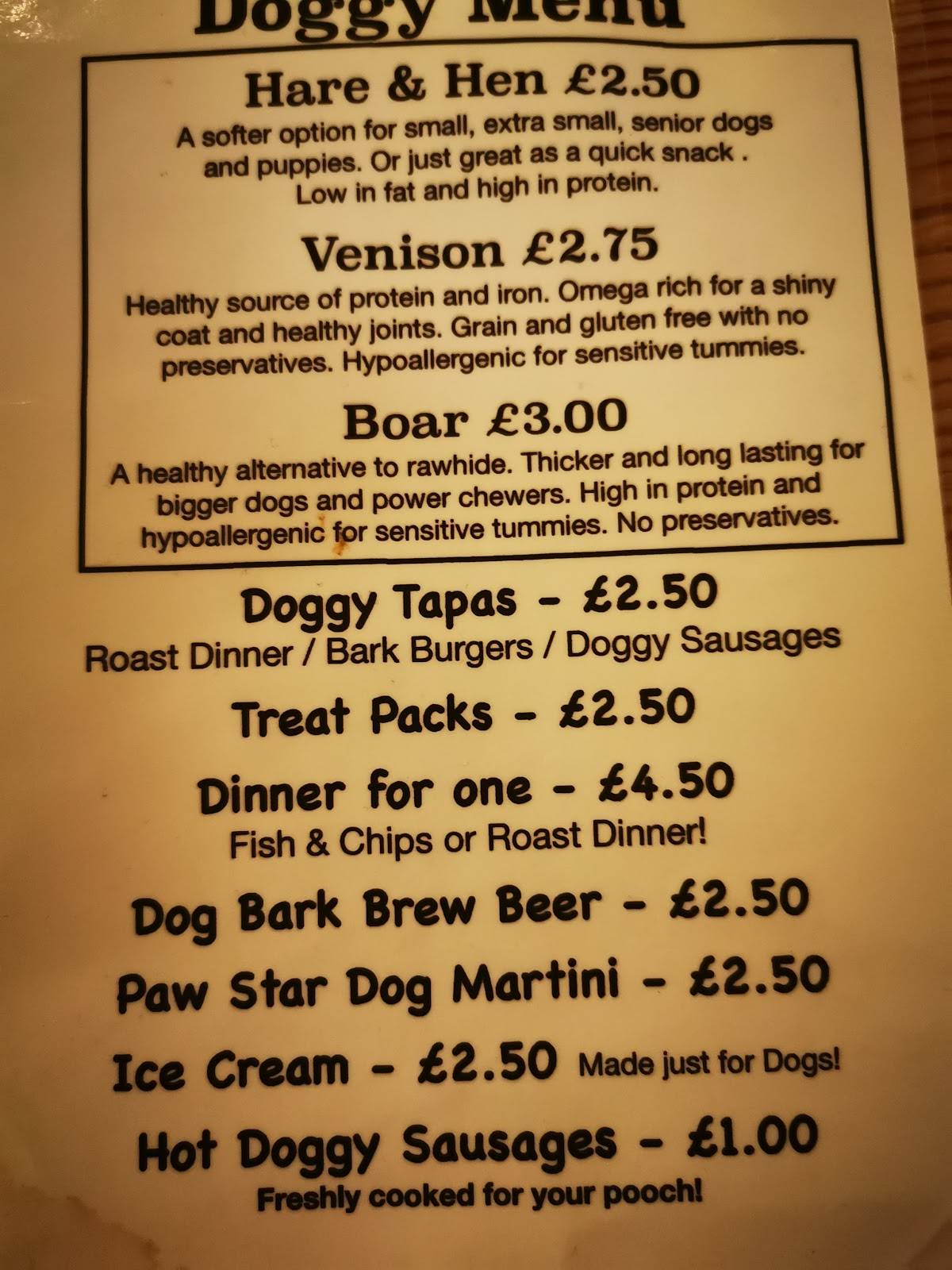 Menu at Sun Trevor pub & bar, Llangollen