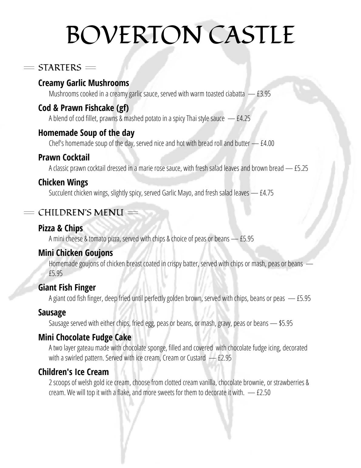 Menu at The Boverton Castle pub & bar, Llantwit Major