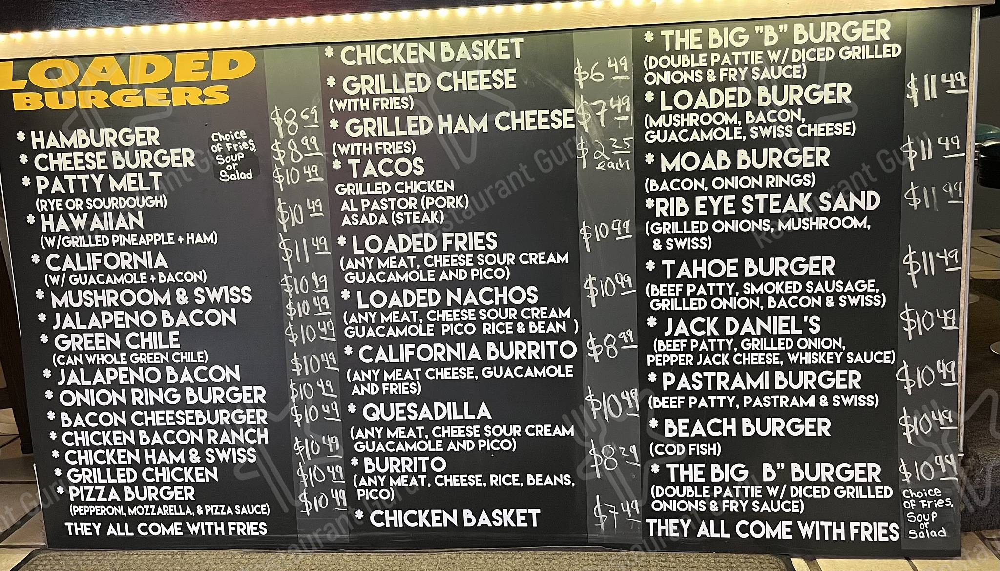 Menu at Loaded Burger, Beaver