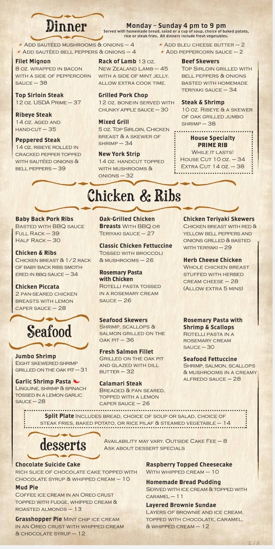 Menu at Loading Chute Restaurant and Barn, Creston