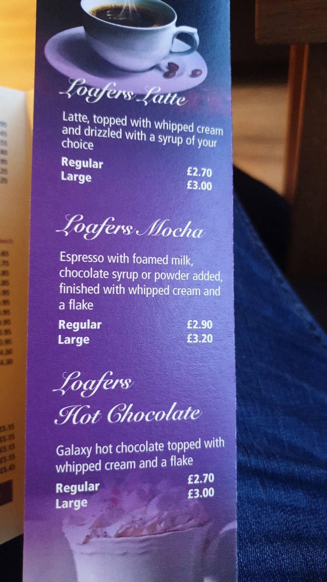 Menu at Loafers Coffee Shop cafe, Wisbech