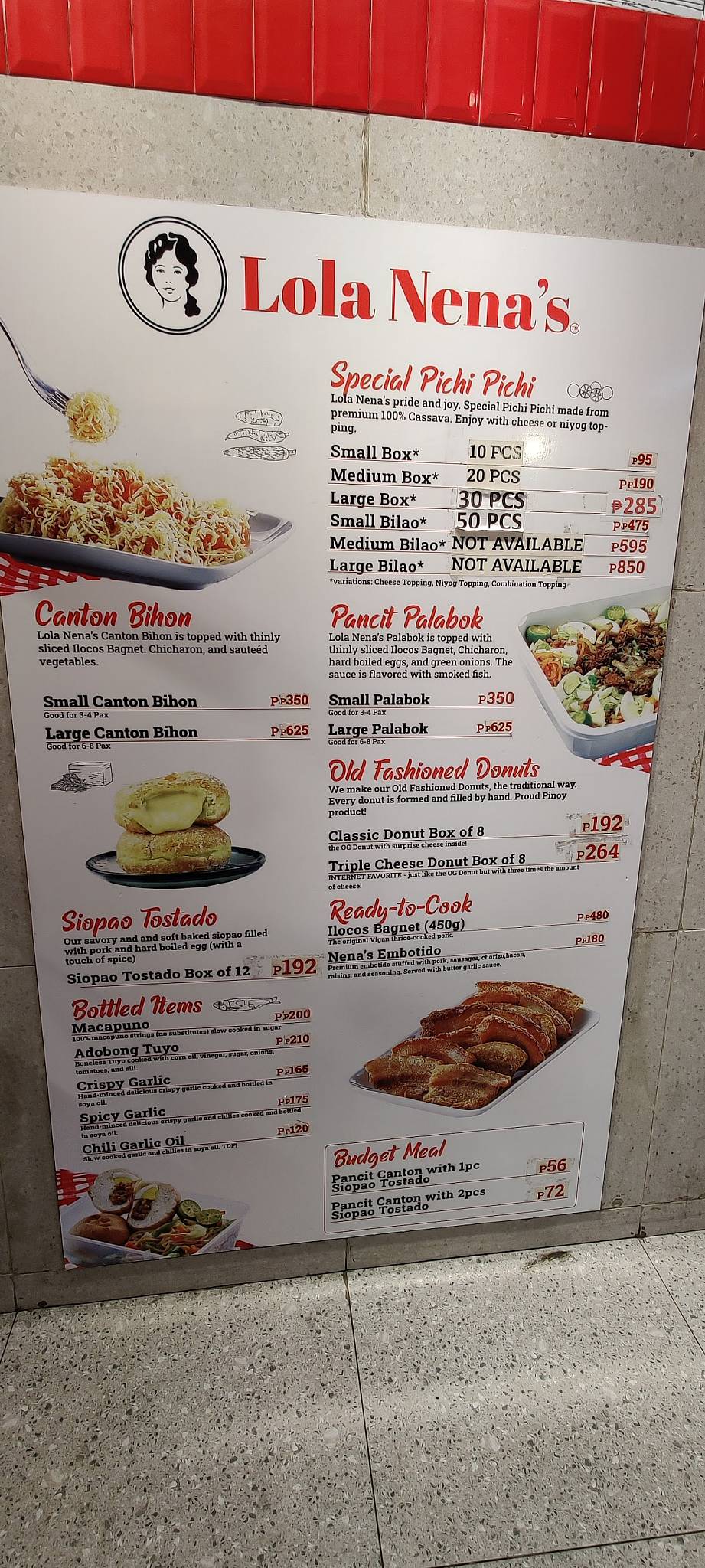 Menu at Lola Nena's, Valenzuela, 165 MacArthur Hwy