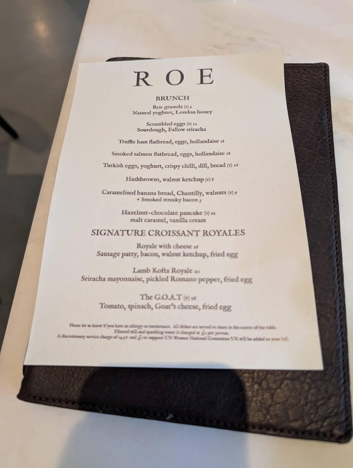 Menu at Roe - Canary Wharf restaurant, London, 5 Park Dr
