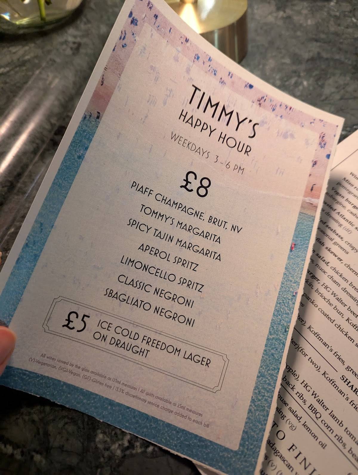 Menu at Timmy Green pub & bar, London