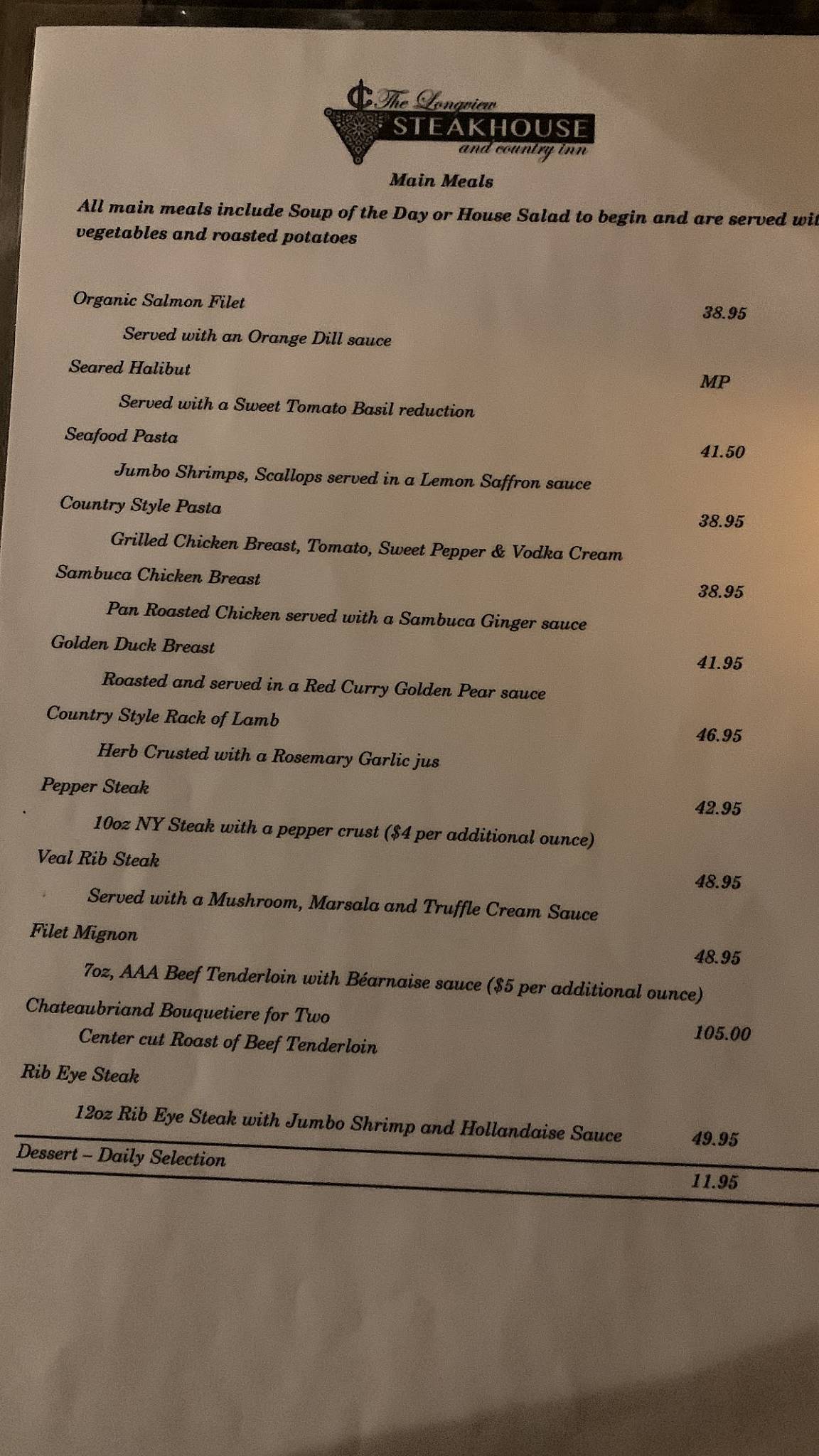 Menu at Longview Steakhouse, Longview, Highway 22 West