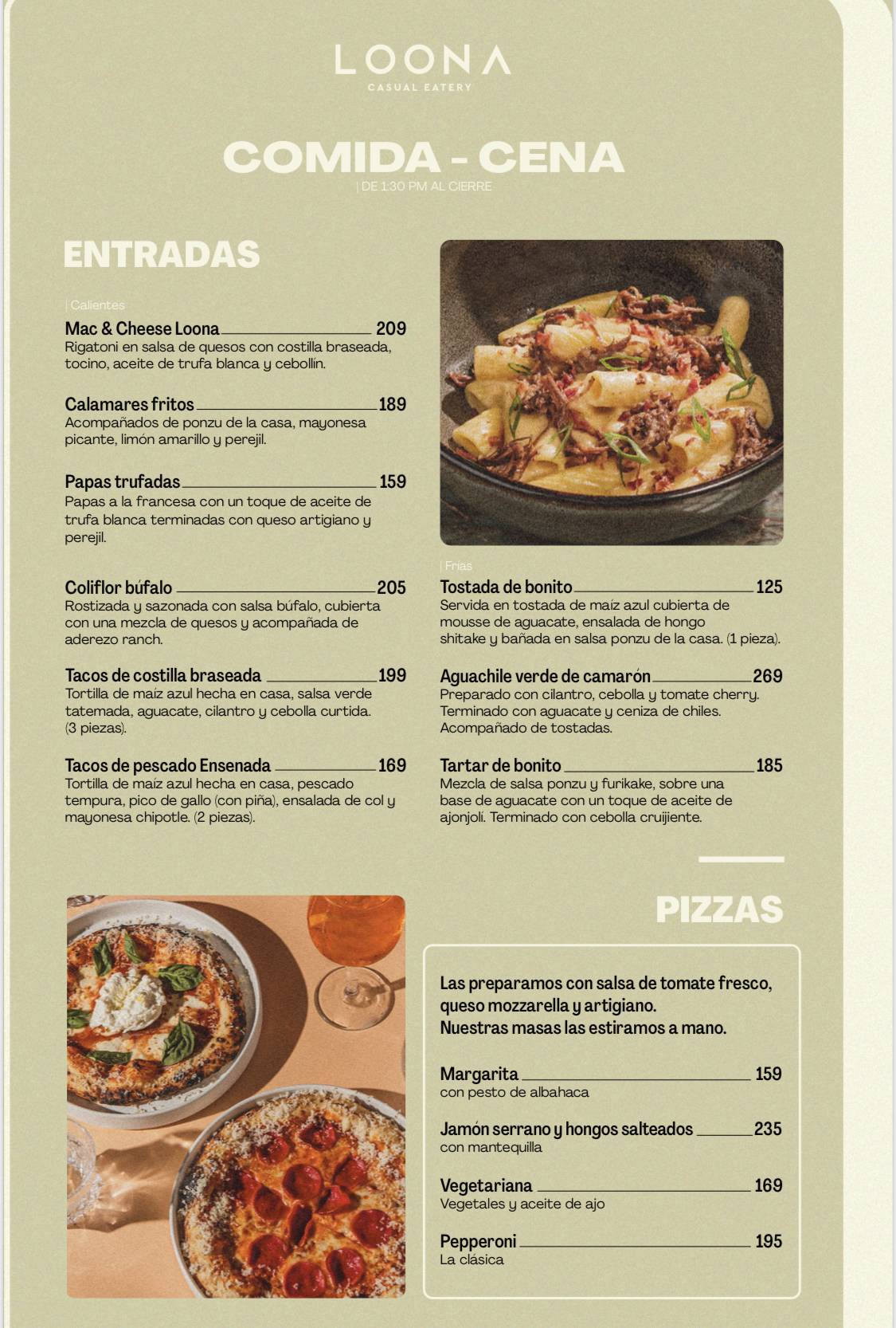 Carta del pub y bar Loona Casual Events, Tijuana