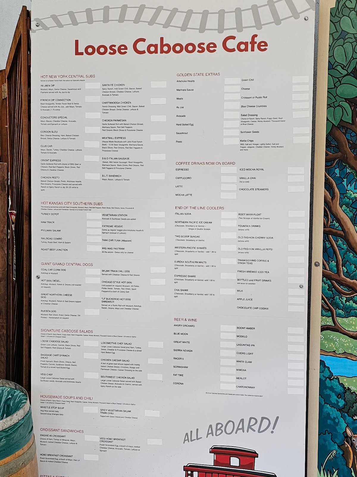 Menu at Loose Caboose Cafe, Willits