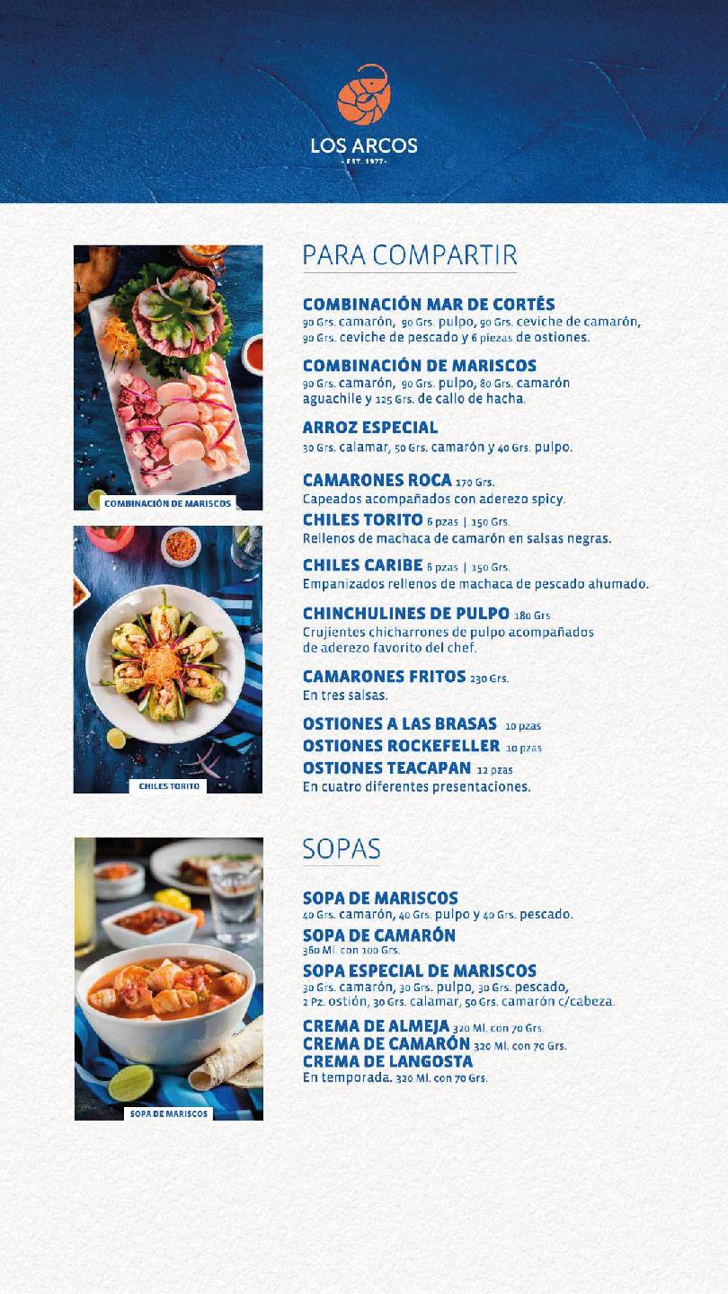 Menu at Los Arcos restaurant, Ciudad Juarez