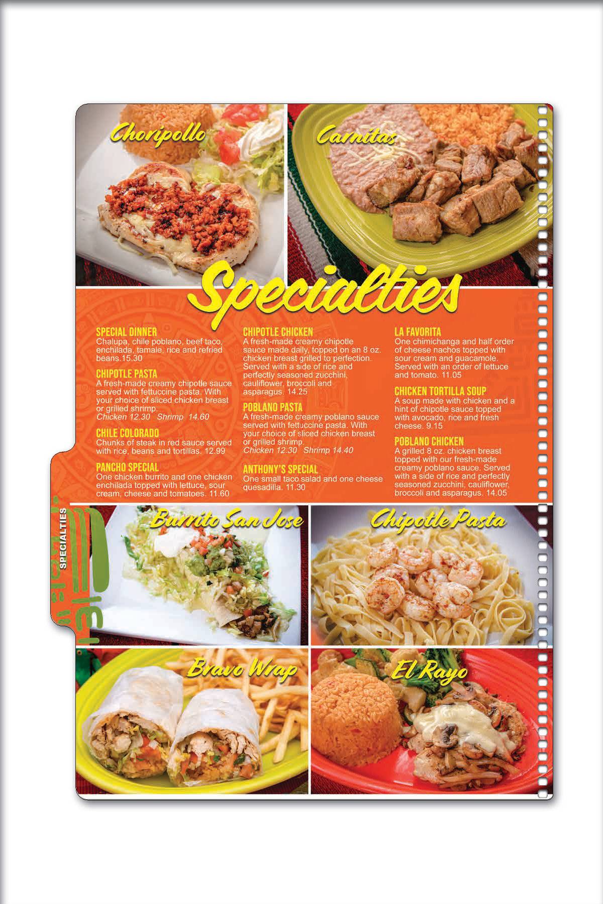 Menu at Los Bravos Mexican Restaurant, Evansville, N First Ave