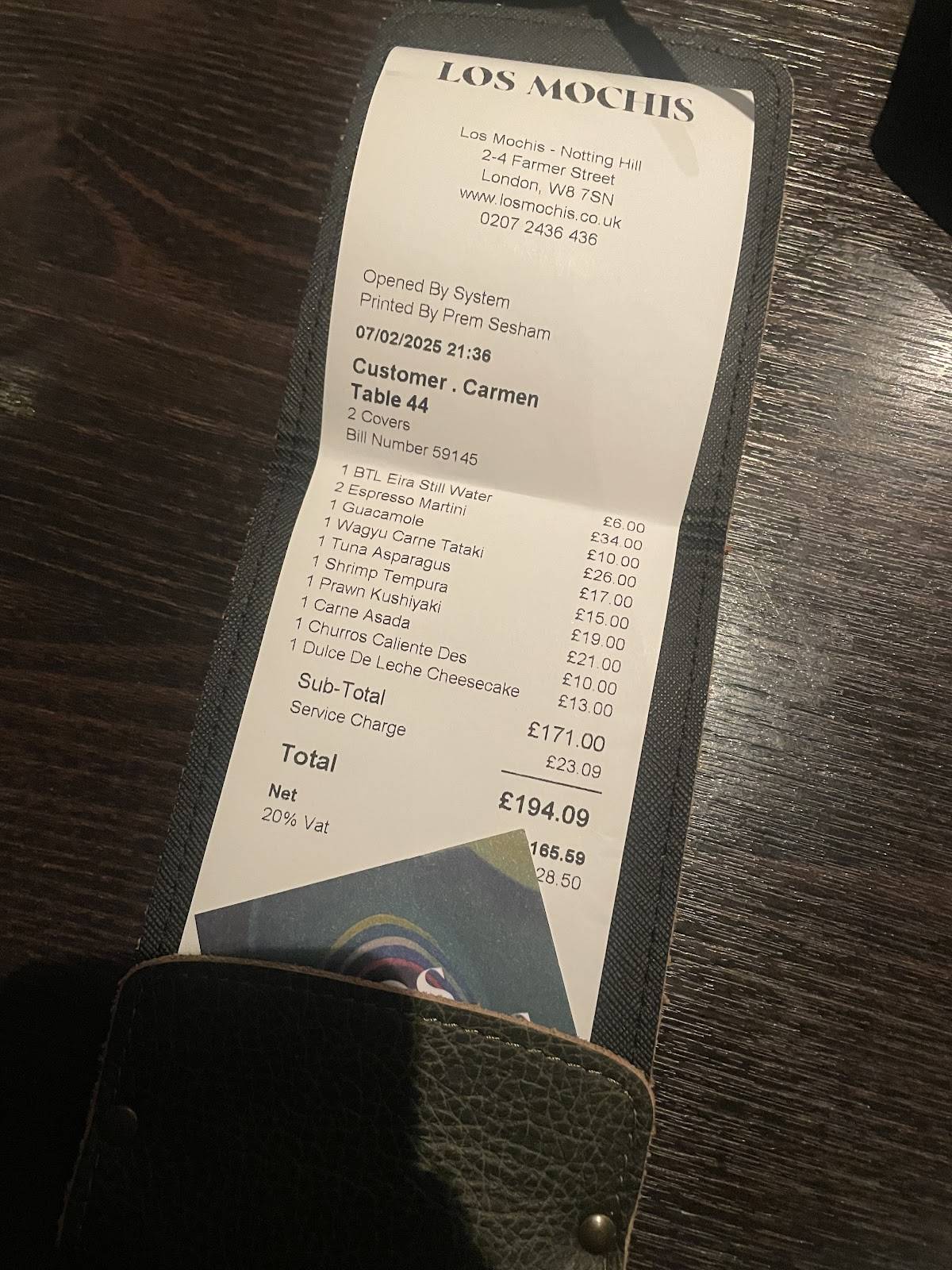 Menu at Los Mochis Notting Hill restaurant, London