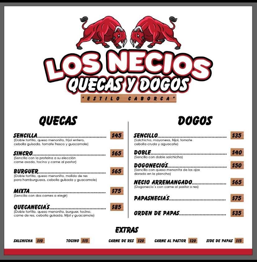 Menu at Los Necio’s Q&D restaurant, Hermosillo