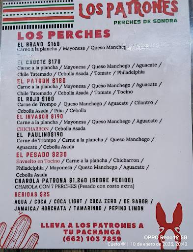 Menu at Los Patrones de Sonora Burritos Percherones Gigantes restaurant ...