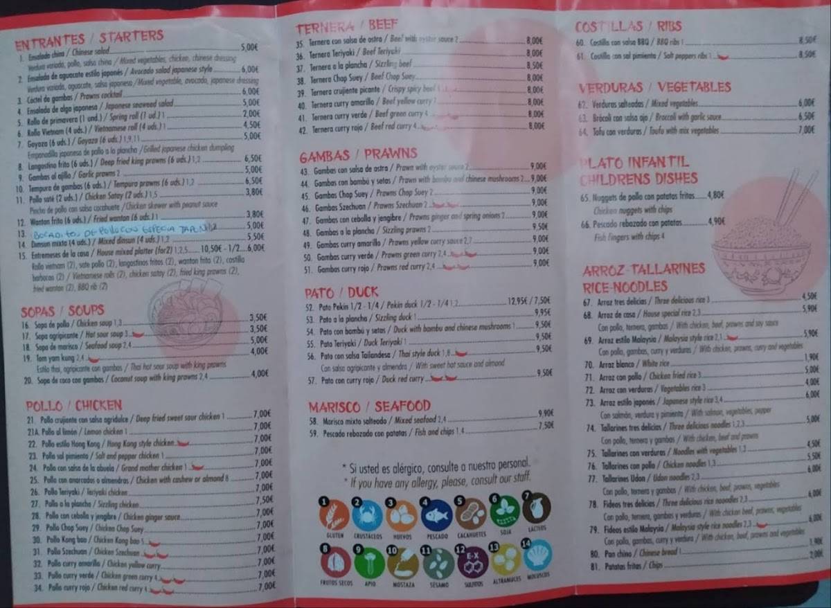 Menu at Los Sabores restaurant, Torrevieja