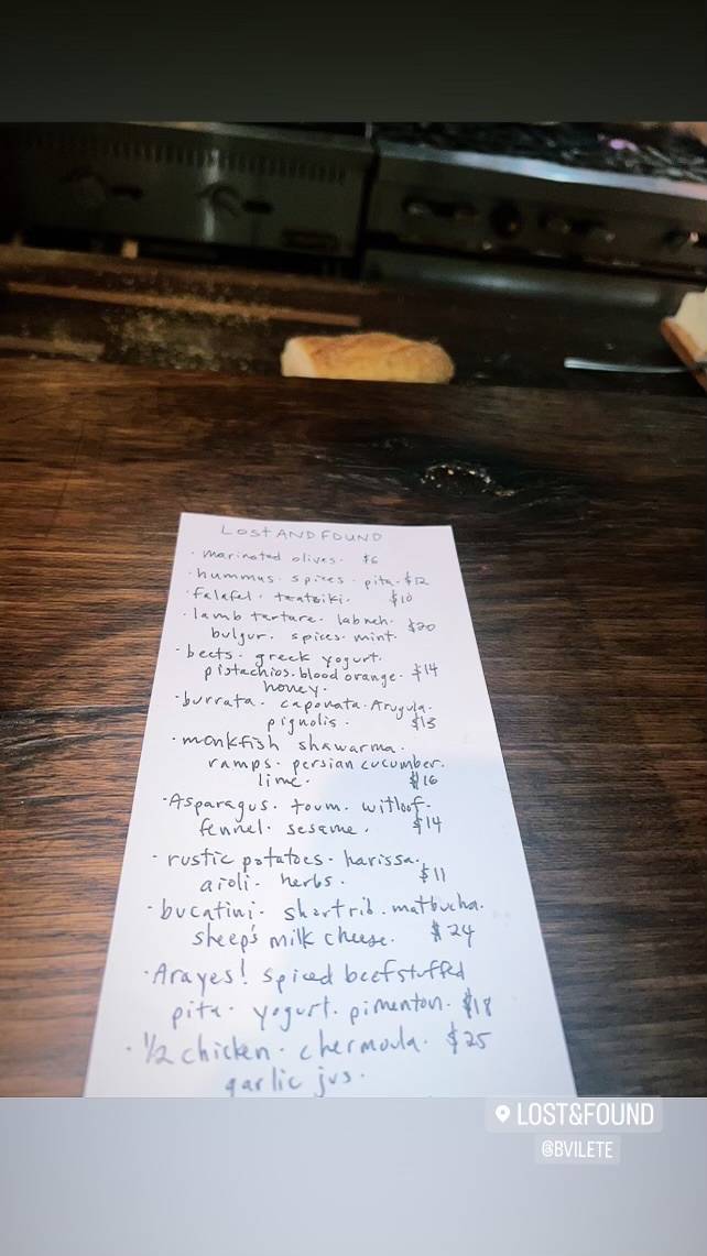Menu at Lost And Found restaurant, Long Beach