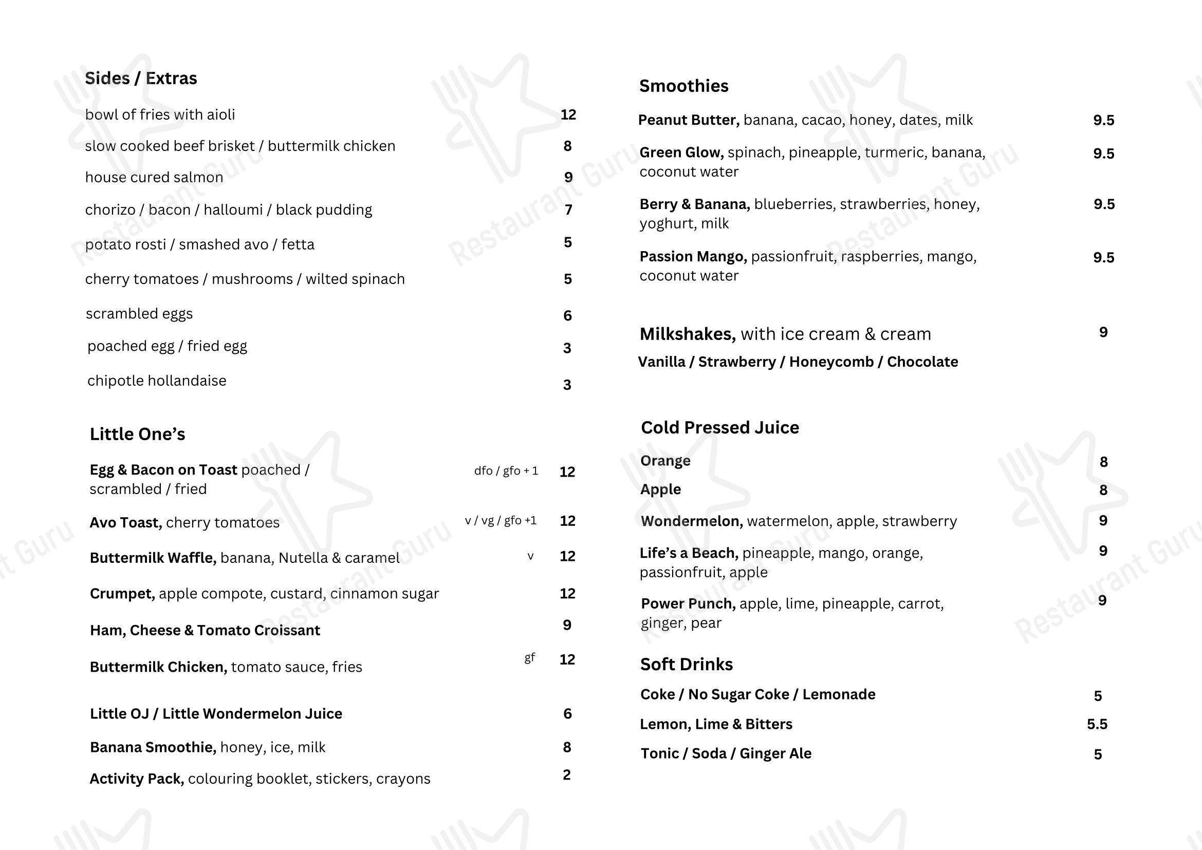 Menu at Lot One Kitchen cafe, Hillarys