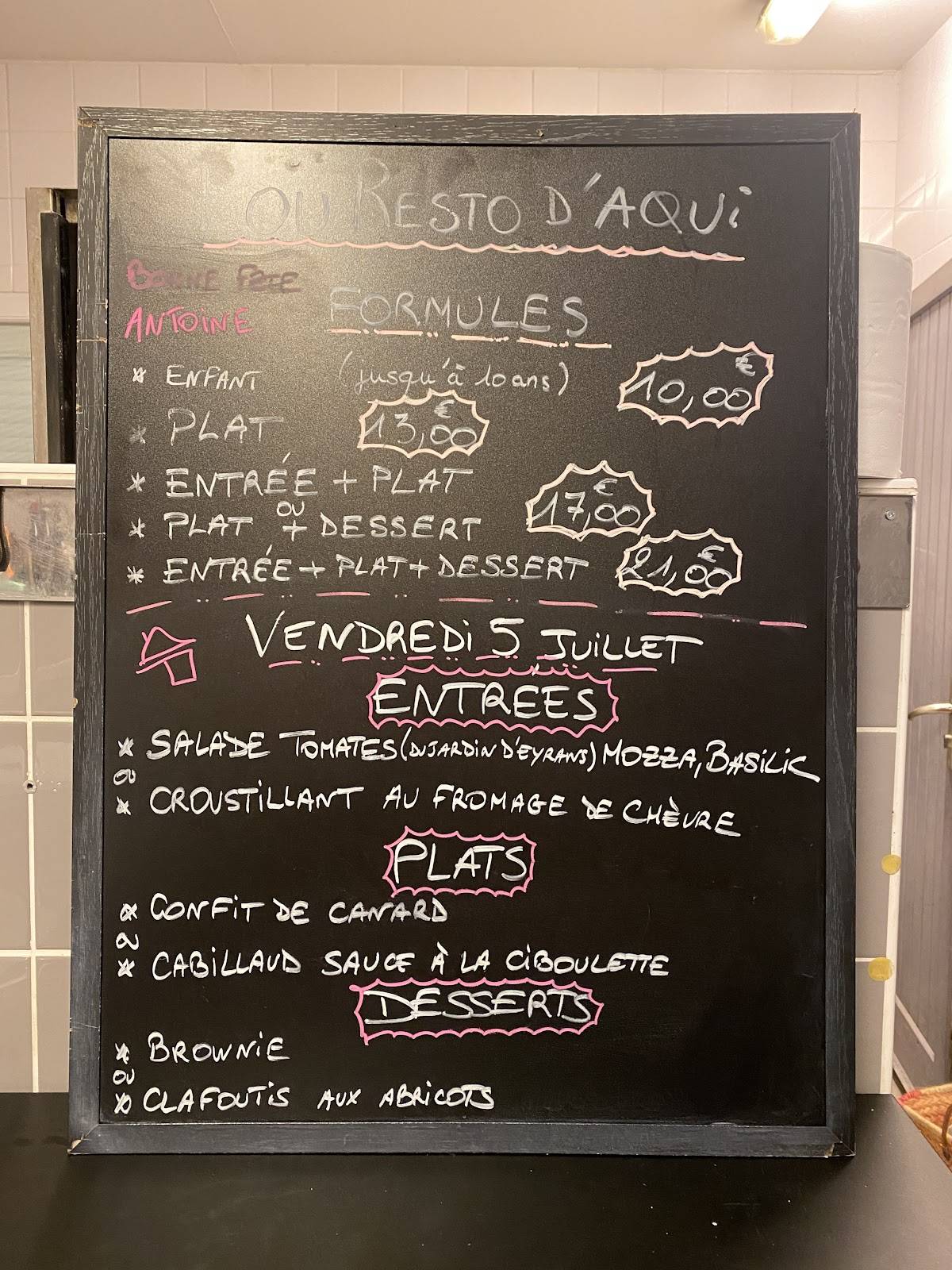 Menu au Lou Resto d’Aqui restaurant, Vieux-Boucau-les-Bains