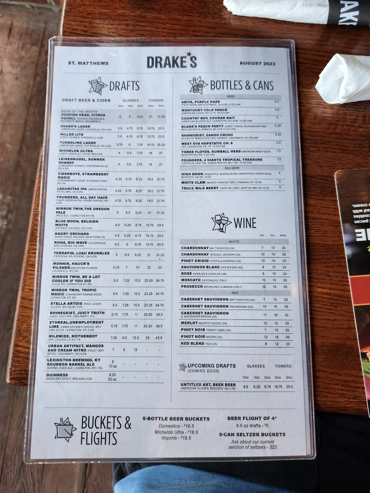 Menu at Drake's - St. Matthews restaurant, Louisville, Shelbyville Rd #101